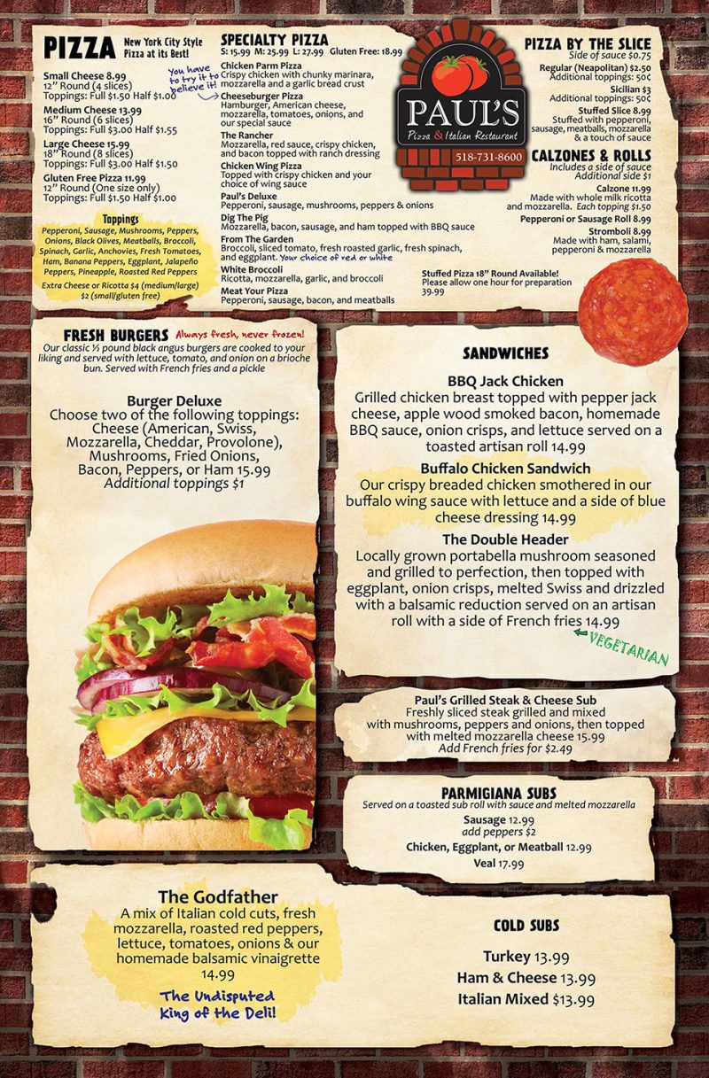 Menu – Paul's Pizza & Italian Restaurant | Coxsackie NY