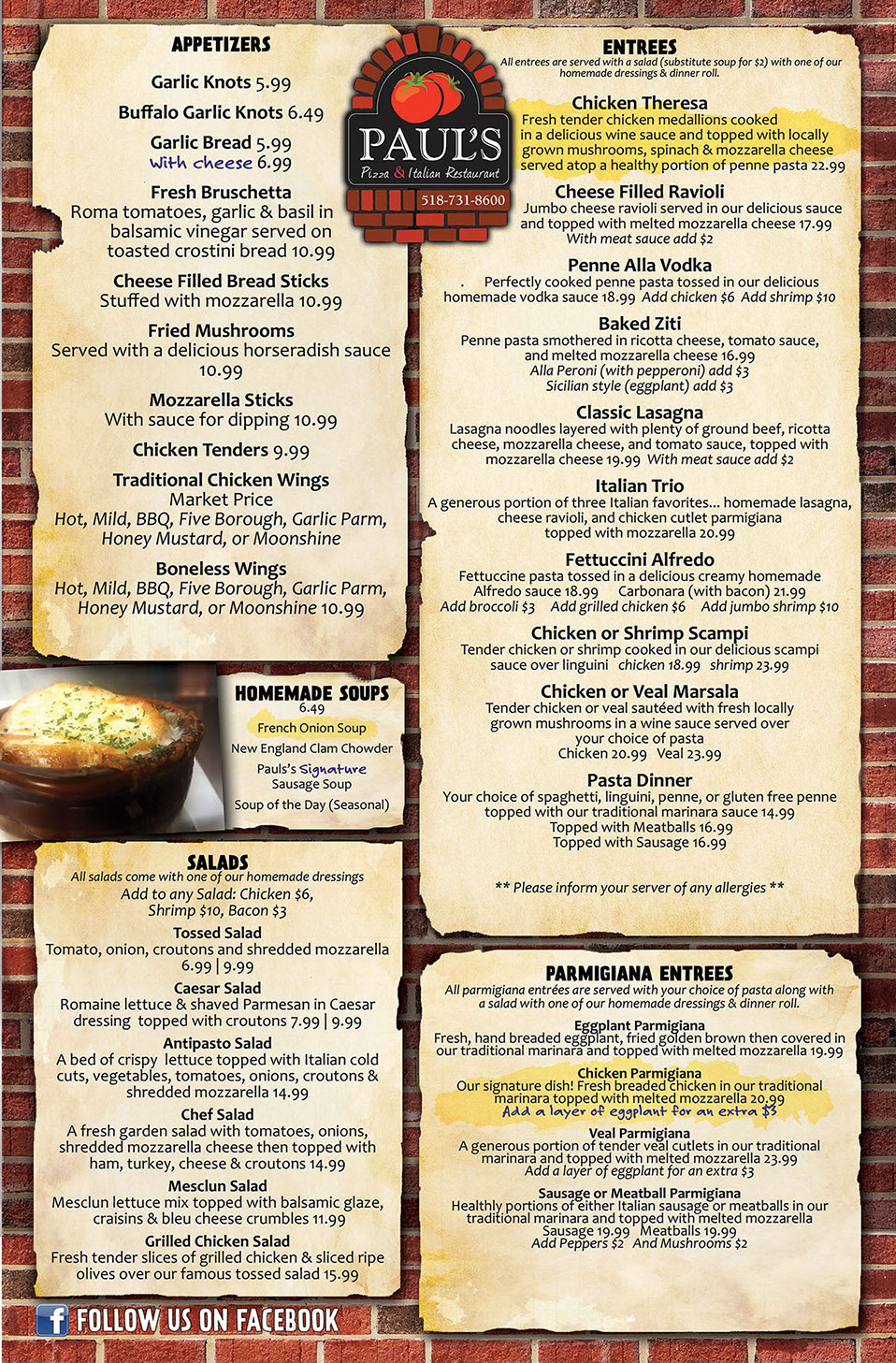 Menu Paul s Pizza Italian Restaurant Coxsackie NY Menu Paul s Pizza Italian Restaurant Coxsackie NY